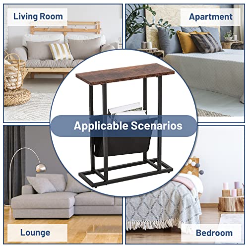 FONTOI End Side Table with Pocket Storage Sofa Couch Snack Bedside Furniture for Living Room Bedroom and Small Spaces, Rustic Brown