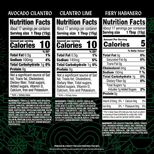 HERDEZ TAQUERIA STREET SAUCE Variety Pack, Habanero, Verde, Roja, Chipotle, Avocado Cilantro, Cilantro Lime, 9 oz Bottles (6 Pack)