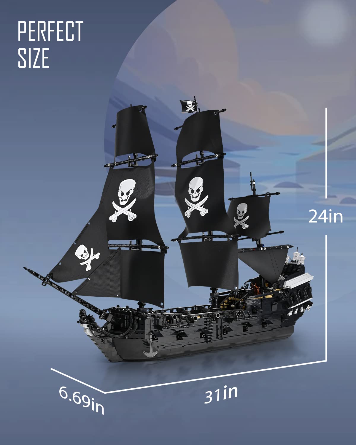 Nifeliz Black Skull Pirates Ship Building Blocks Kits, Model Set and Assembly Toy for Teens and Adult, Makes a Great Gift for People who Like Creative Play and Adventures, New 2023 (3423Pcs)