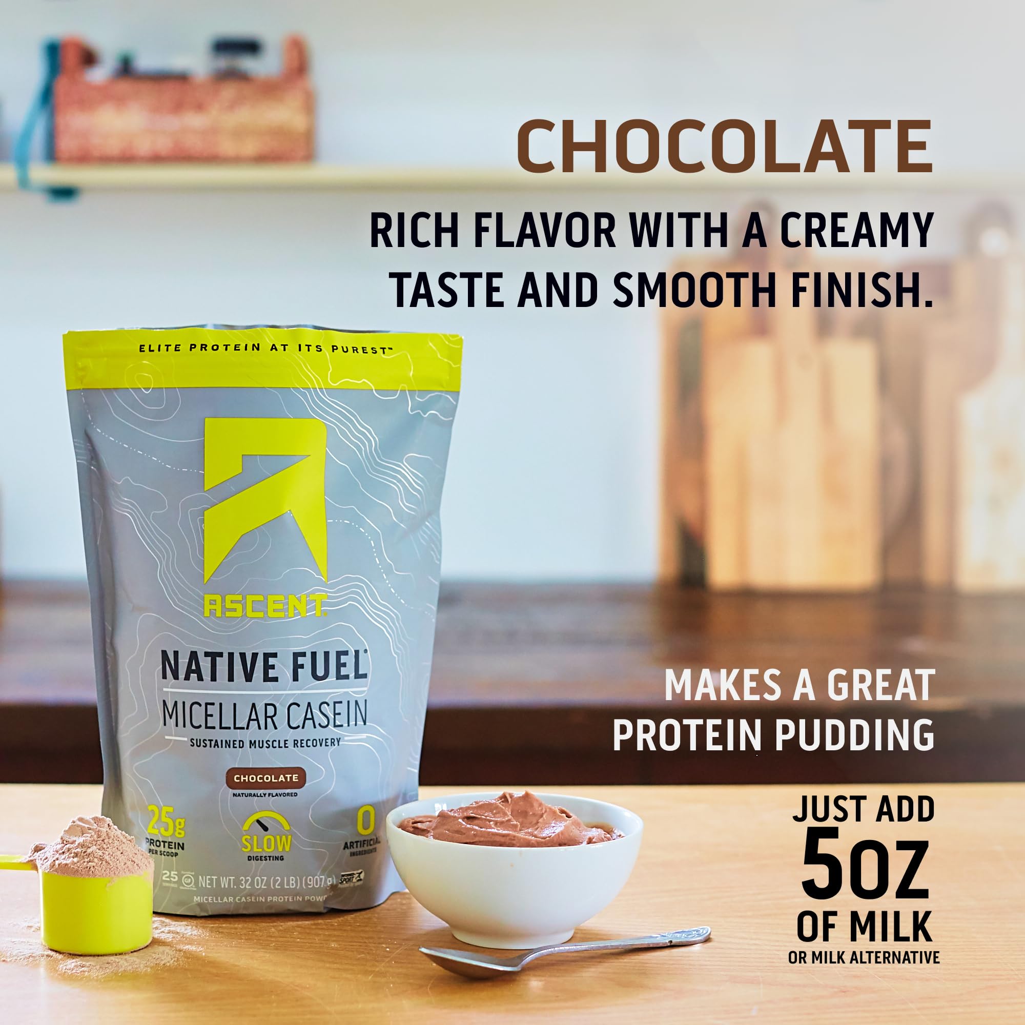 Ascent Native Fuel Micellar Casein Protein Powder - 64 Ounce (Pack of 1) - Chocolate