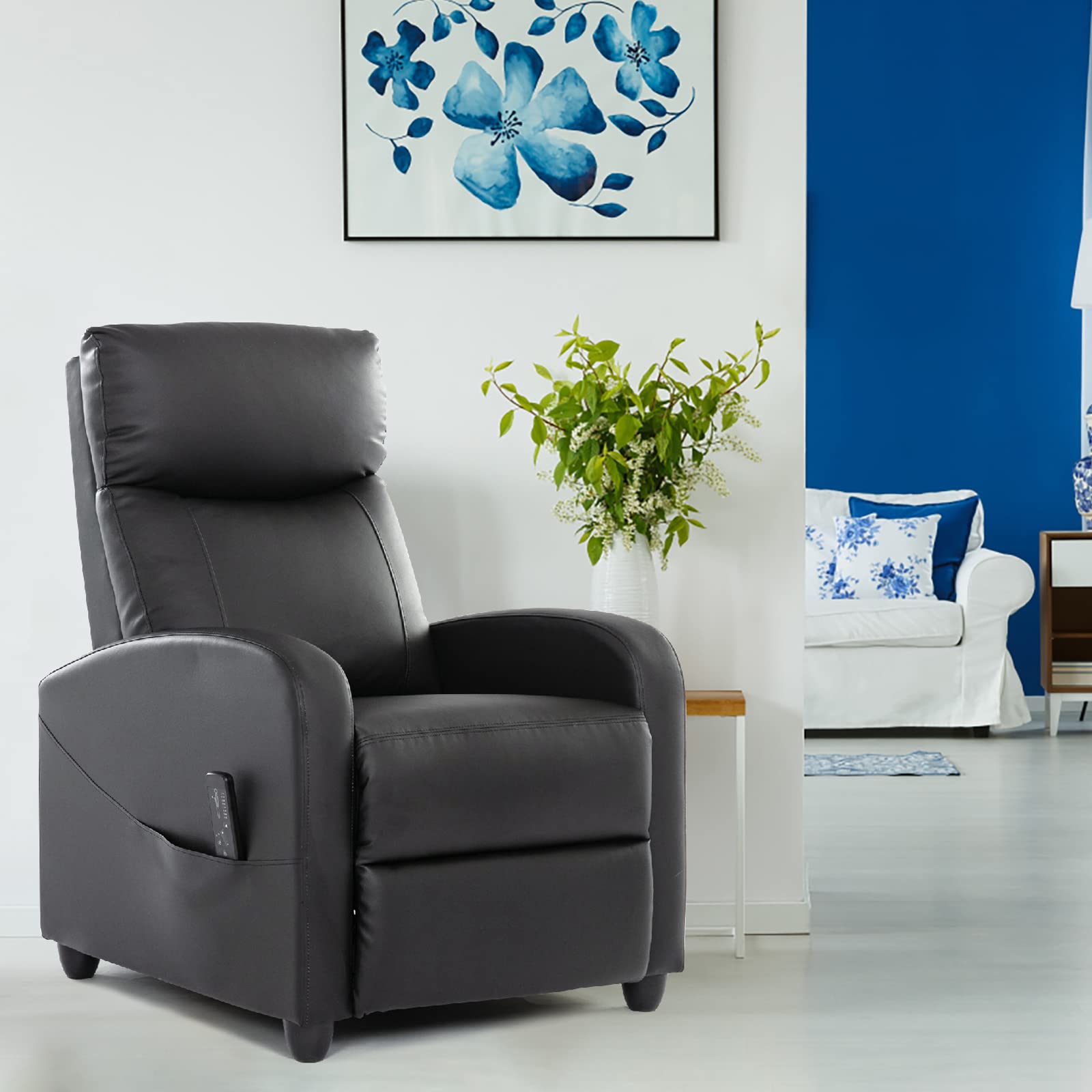 FONTOI Living Room Recliner Chair, Massage Single Sofa Adjustable Home Theater Seating with Thick Cushion and High Back Padded Backrest, 28.7D x 25.9W x 38.7H in, Black