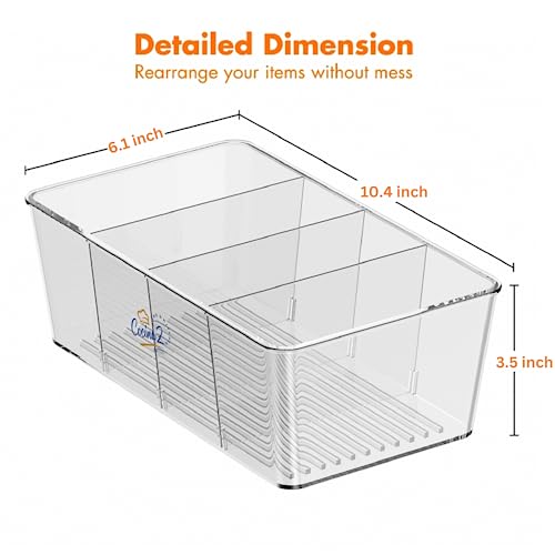 CocinaZ KATTOL Clear Storage Bins – Stackable Storage Bins with Removable Dividers –Clear Organizing Bins for Food Storage, Fridge, Kitchen, Pantry –4-Compartment Clear Plastic Storage Bin (4 Pack)