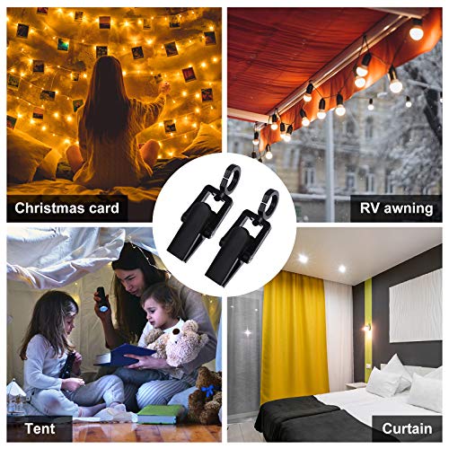BBTO 48 Awning Clips, Curtain Clip String Party Wire Light Holder Hanger for Outdoor Camping RV Awning Home Decoration, Photos, Art Craft Display (Black)