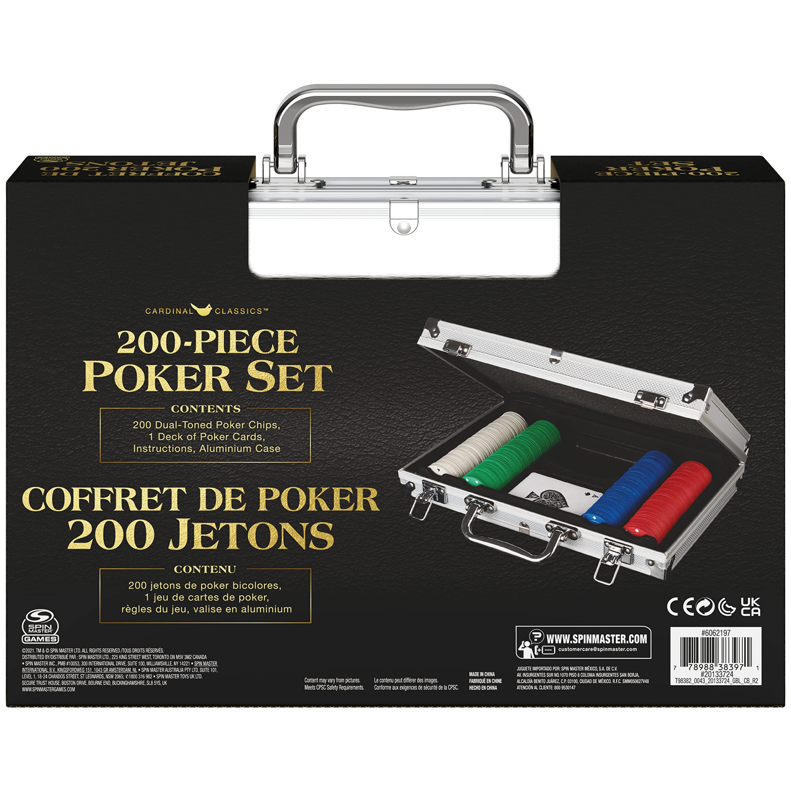 Spin Master Games Professional Texas Hold ‘Em Poker Set, Classic Game with 200 Dual-Toned Chips and Cards in an Aluminum Case