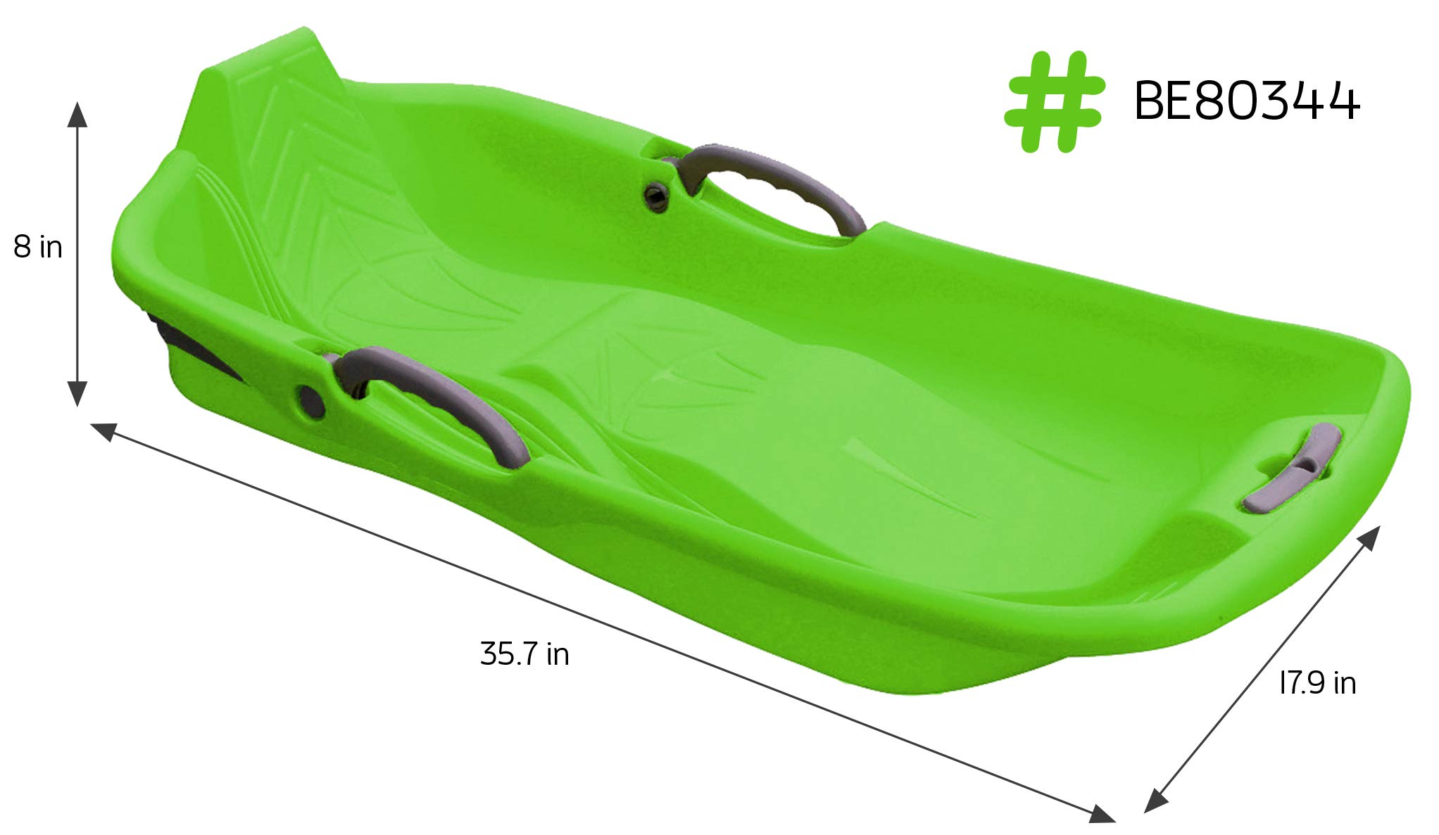 BELLI Green Plastic Toboggan, Snow Sled, 2 Seats with Brake & Handle Cord, for Kids and Adults BE80344