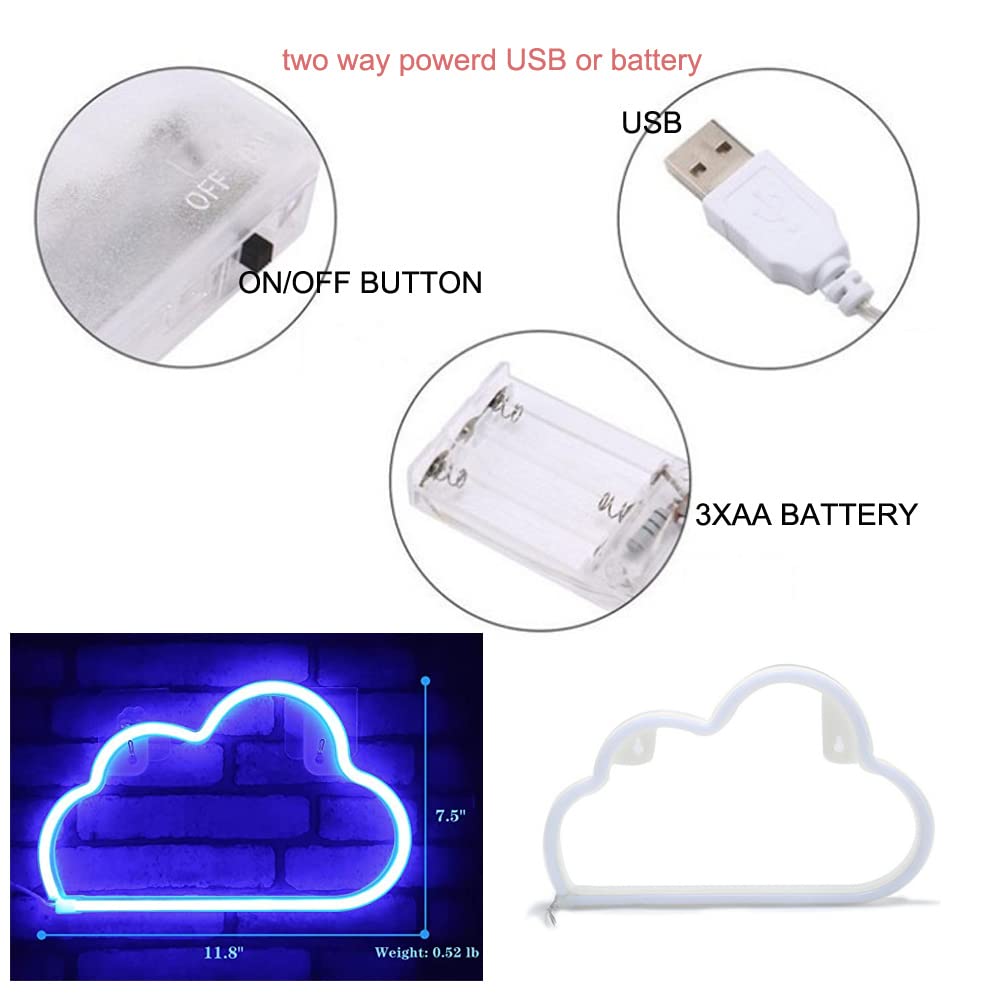 Blue Cloud Neon Sign LED Marquee Sign Light Battery or USB Powerd Neon Nightlight Light up Cloud Lamp for Kids Room Decor
