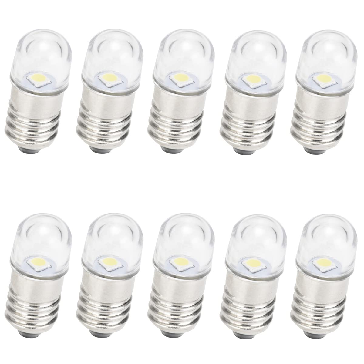 GutReise AC/DC E10 Bulbs, 10pcs 9 Volt Cold White E10 Replacement Bulbs Miniature Screw LED Lamps 0.5Watts 65Lm (9 Volt, Cold White)