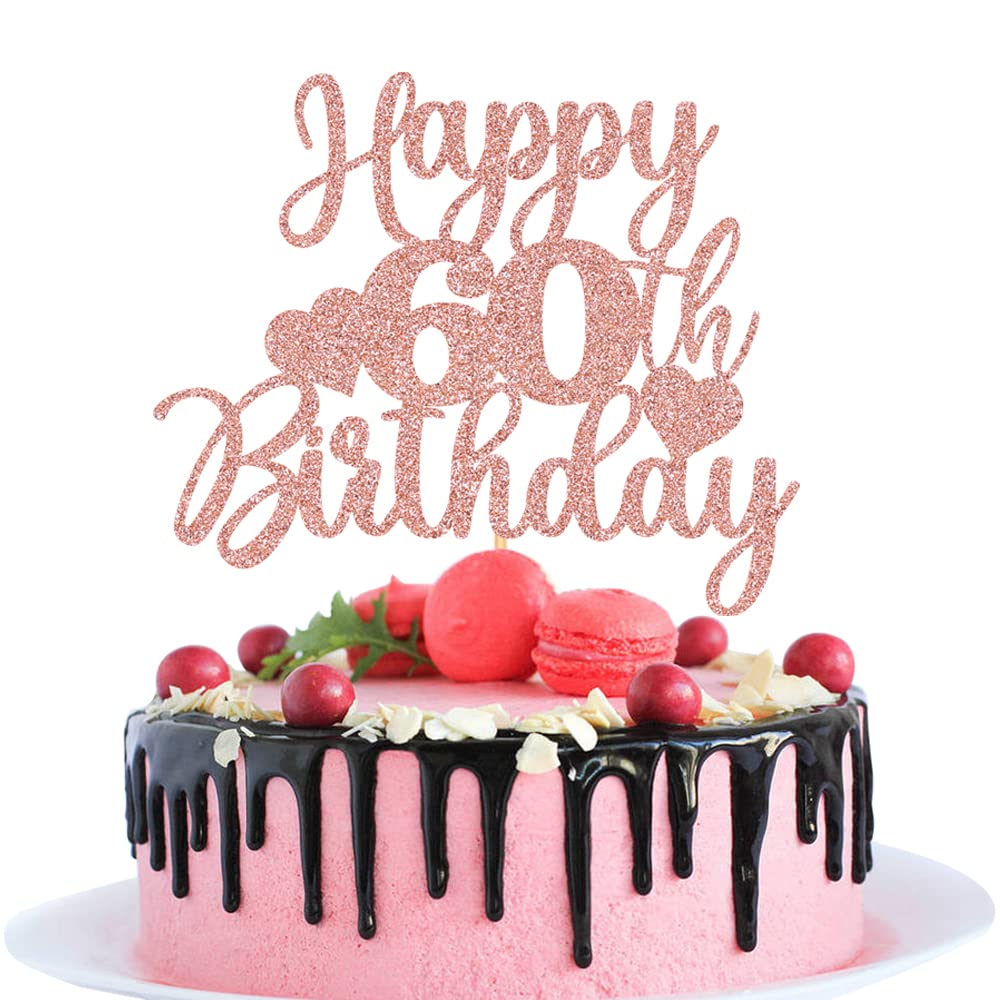 bd1 Noeutabs Happy 60th Birthday Cake Topper-Rose Gold 60th Birthday Cake Topper-Cheers 60 Years Old Glitter Letter Party Decoration (60), KK-180
