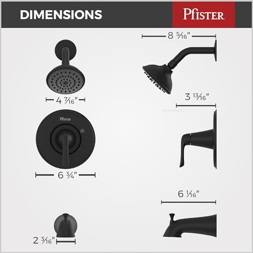 Pfister Willa Tub & Shower Trim Kit, Valve and Cartridge Included, 1-Handle, Spot Defense Matte Black Finish, 8P8WS2MALSSDB