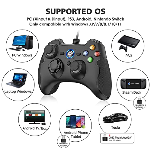 EasySMX Wired Gaming Controller,PC Game Controller Joystick with Dual-Vibration Turbo and Trigger Buttons for Windows PC/ PS3/ Android TV Box/Tesla(Black)