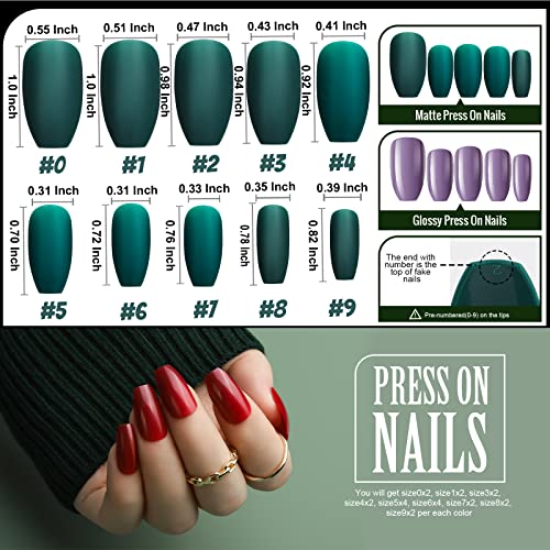 Coffin Shape Press On Nails Set, Teenitor 24 Packs 576PCS Matte Short Coffin Glue On Nails Medium Length, 12 Colors Coffin , 12 Colors Glossy Press On Coffin Nails, Reusable, Nail Adhesive Tabs, Nail Stickers Rhinestone