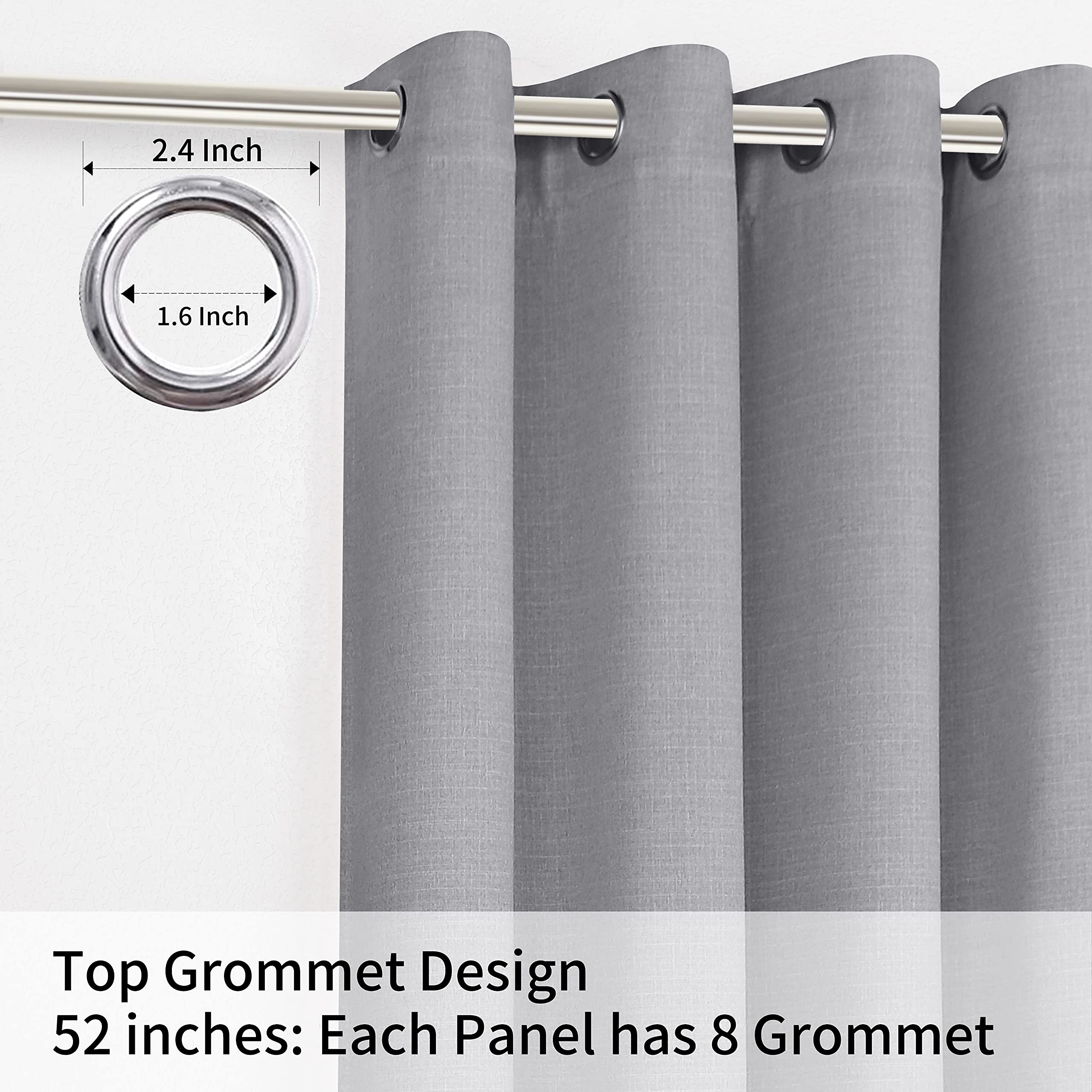 LUSHLEAF Blackout Curtains for Bedroom/Living Room/Kitchen Thermal Insulated Grommet Linen Look Room Darkening Curtain Primitive Window Draperies 2 Panels,52 x 84 inch Grey