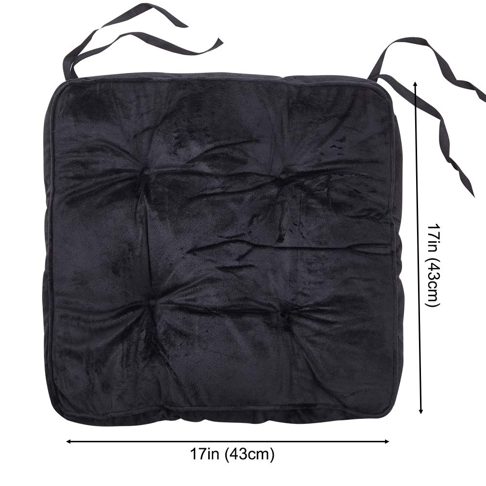 Big Hippo Chair Pads Square Chair Cushion with Ties Soft Thicken Seat Pads Cushion Pillow for Office,Home or Car Sitting 17" x 17"(Black)