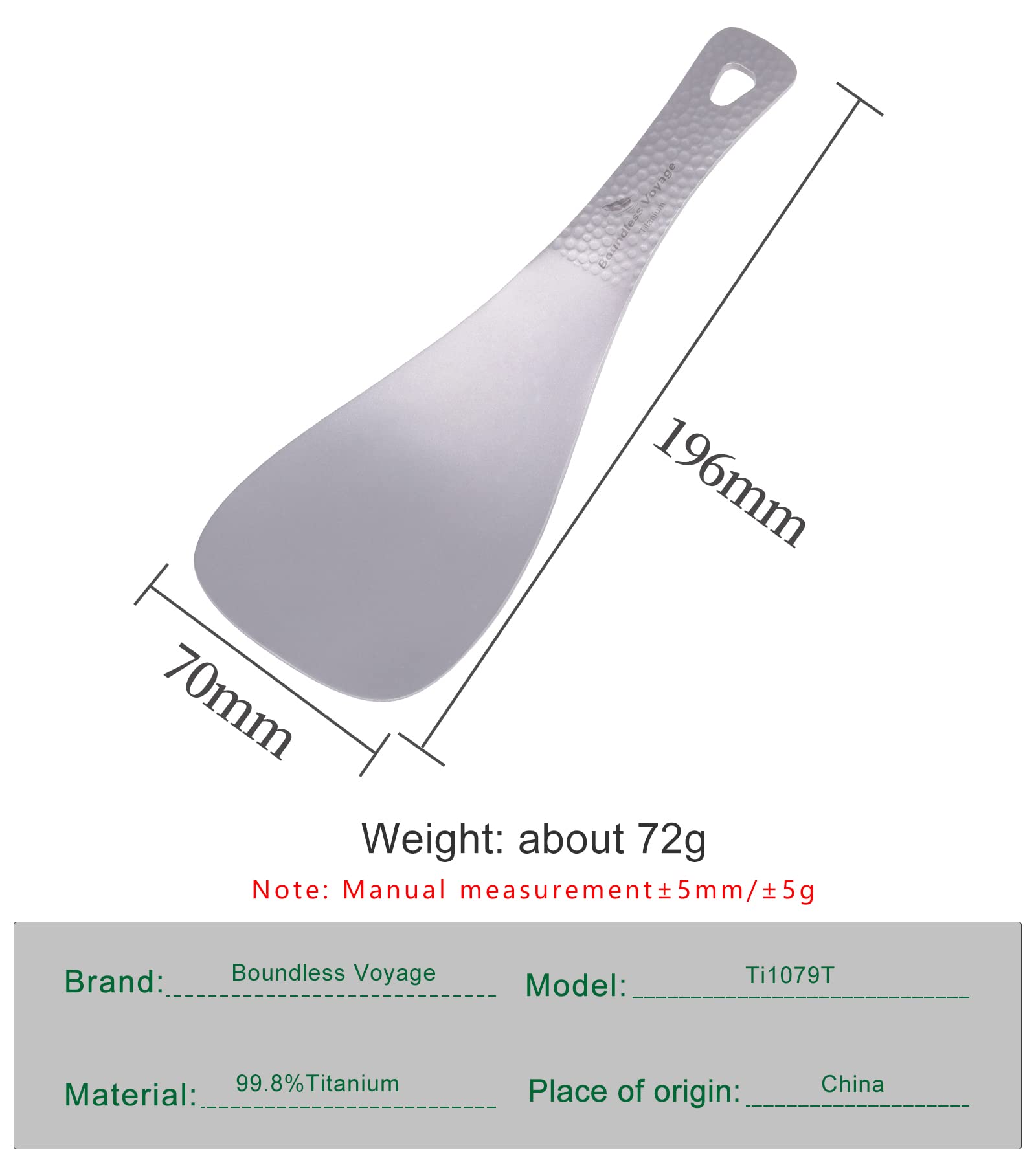 Boundless Voyage Titanium Rice Spoon Short Handle Spoon Cooking Shovel Outdoor Camping Household Rice Shovel Scoop Rice Spoon Thickened Ti1079T