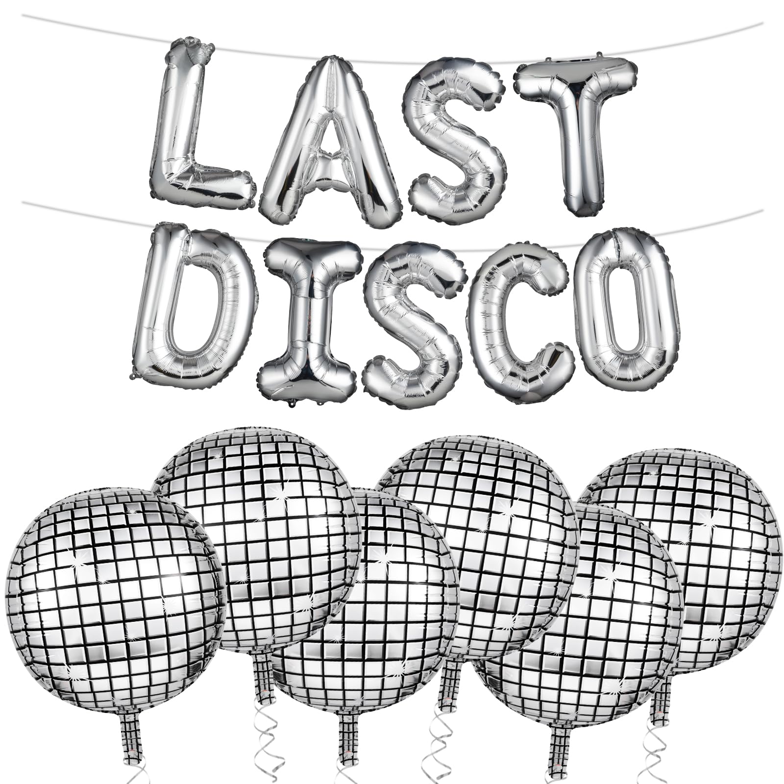 DSLSQD 15 Pieces Last Disco Balloons, Silver Last Disco Balloons 16 Inch Disco Letters and 22 Inch Disco Ball Balloons Last Disco Bachelorette Party Decorations Bridal Shower Party Supplies