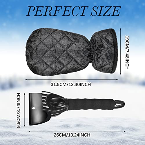 EBOOT 2 Pieces Ice Scraper with Glove for Car Warm Ice Snow Scraper Mitt Waterproof Detachable Windshield Scraper Snow Remover Glove with Comfortable Grip