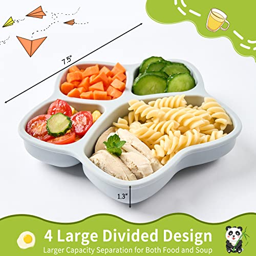 HEYTUYA 3 Pack Suction Plates for Baby & Toddler, 100% Food-Grade Silicone, 4 Divided Design, Microwave & Dishwasher Safe