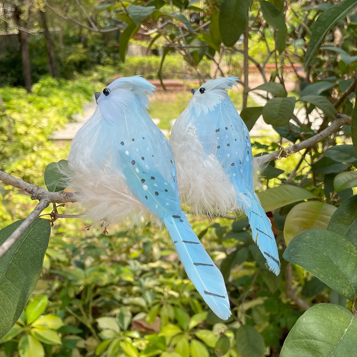 LWINGFLYER 6pcs Realistic Blue Jay Birds Clip on Ornaments Artificial Feathered Birds for Christmas Tree Decoration Wreaths Craft