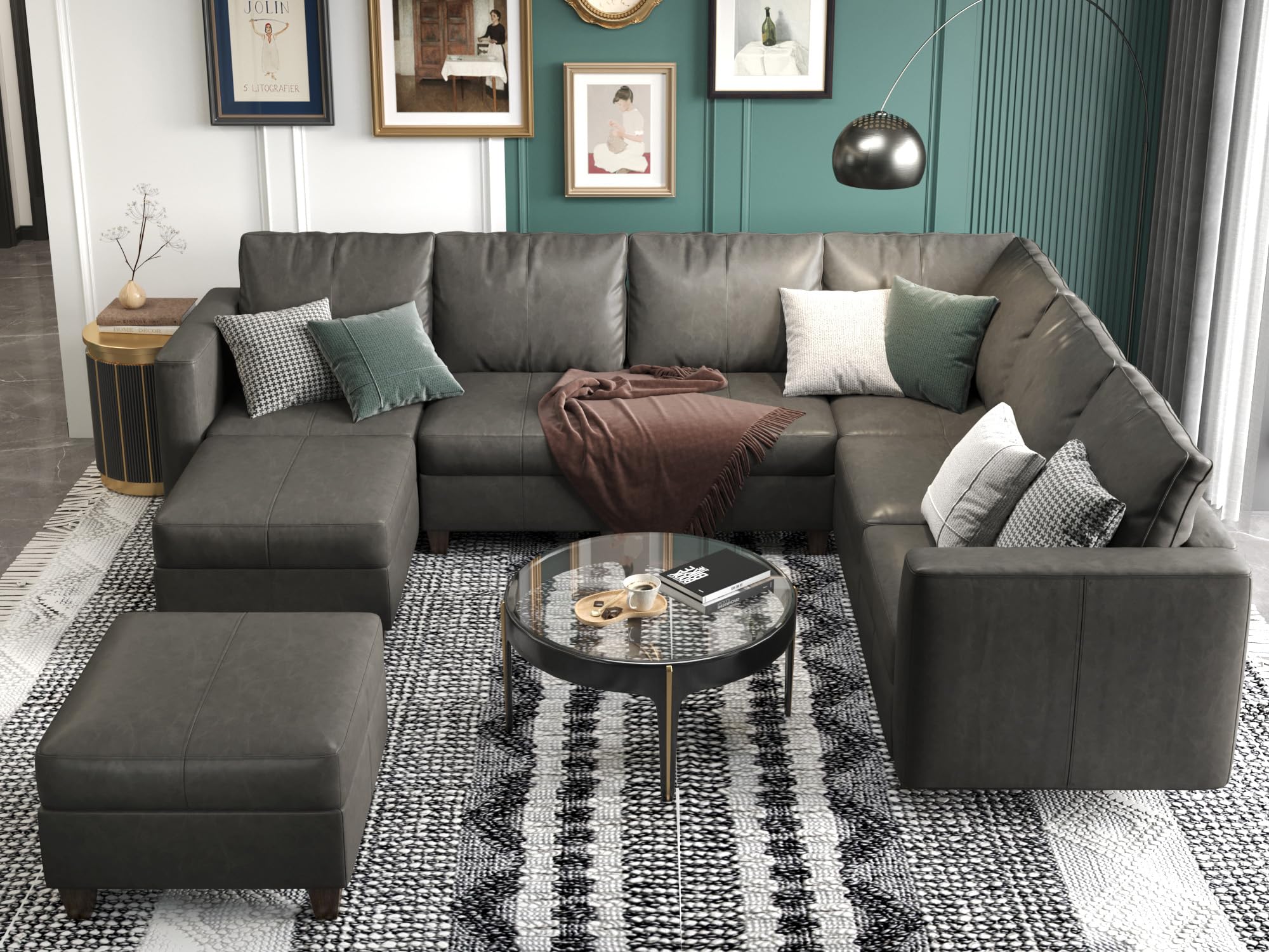 EASE MOOSE Modular Sectional Sofa with Storage, U Shaped Sectional Faux Leather Sectional Couch Large Sectional Sofa, Grey