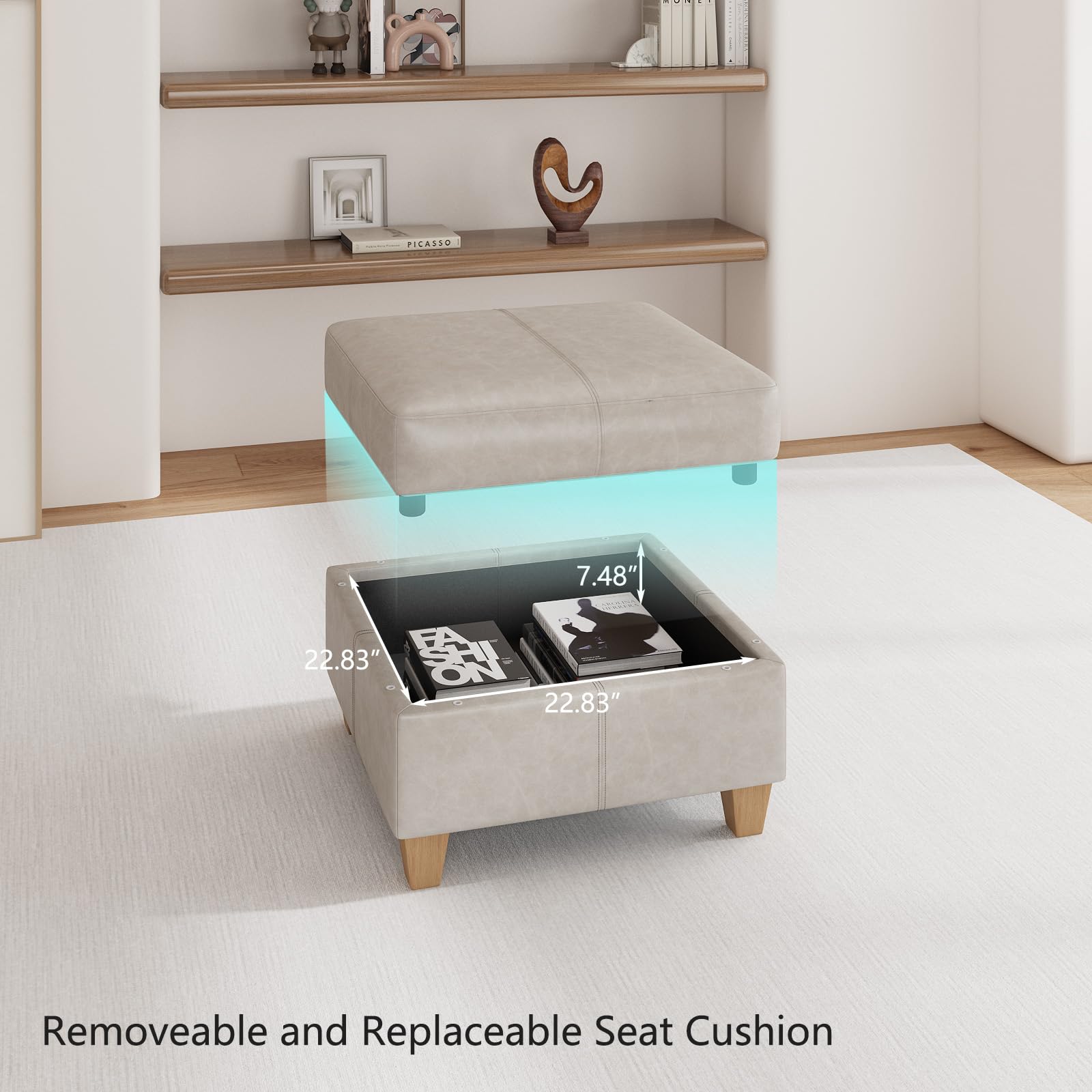 EASE MOOSE Modular Sectional Accent Chair with Storage Seat, Faux Leather Armchair Modern Single Sofa Club Chair for Living Room