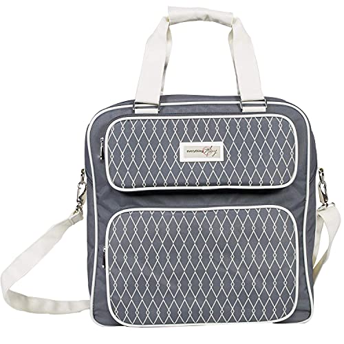 Everything Mary Deluxe Grey & White Scrapbook Carrying Storage Tote - Compatible with Standard IRIS Boxes β Portable Travel Craft Bag with Handle & Shoulder Strap for Pages, Paper