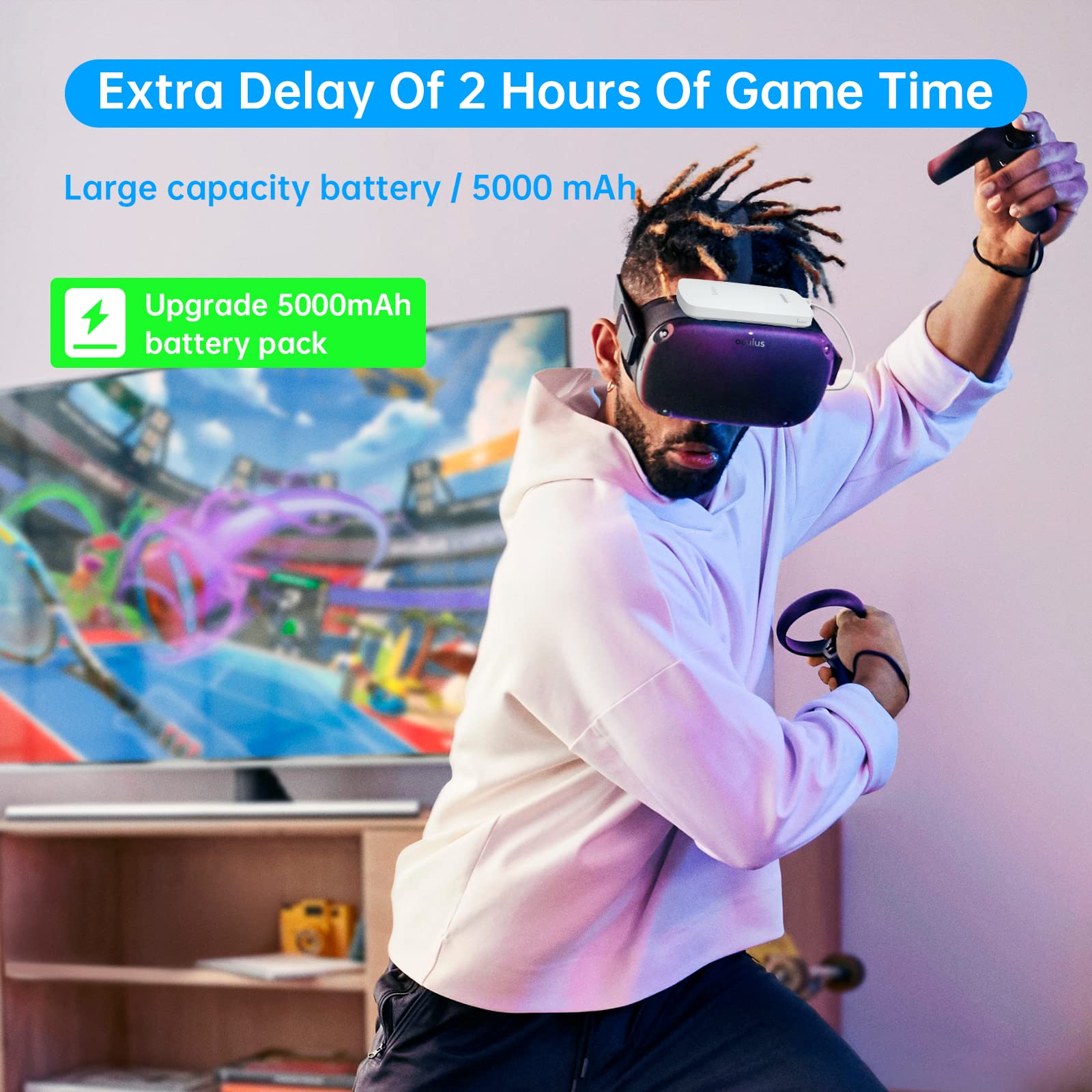 Battery Pack for Meta Oculus Quest 2 5000mAh Extra 2 Hours Playtime Meta Oculus Quest 2 VR Extended Extra Battery Pack