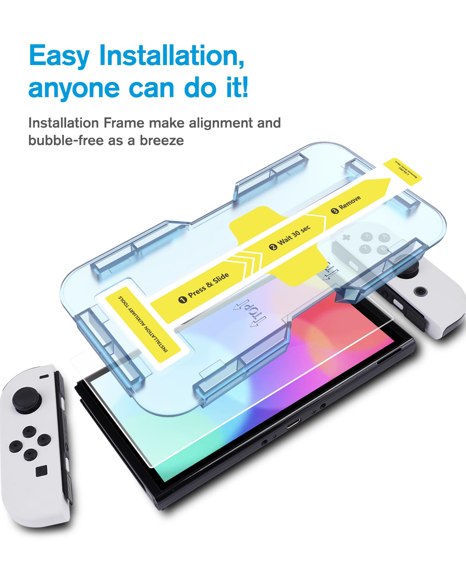 MOBDIK Tempered Glass Screen Protector for Nintendo Switch OLED Model 2021 EZ Kit, Automatic Alignment, 2 Pack
