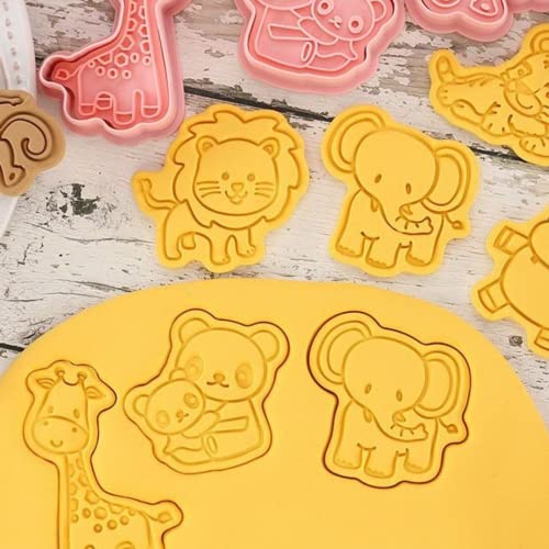 Crethinkaty Animals Cookie Cutter Set,8 Pcs Plastic Cookie Stamps Cartoon Fun Biscuit Moulds Fondont Decoration