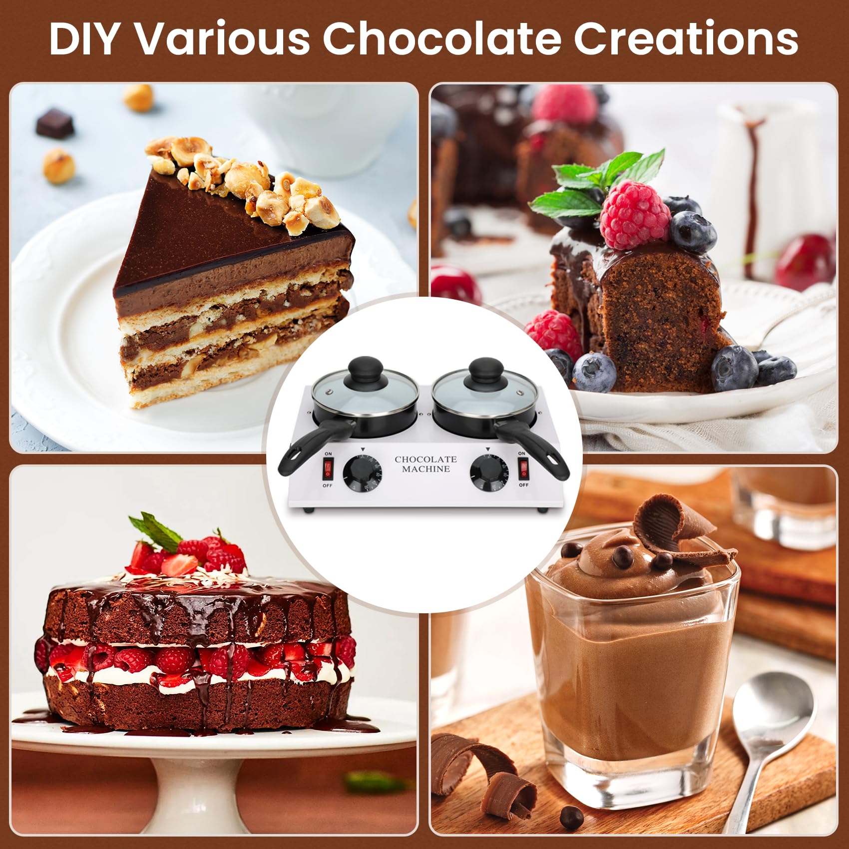 Dual Chocolate Melting Pots with Independent Temperature Controls Chocolate Tempering Machine with Removable Pots for Fast, Precise Melting and Heating of Chocolate, Candy, Butter, Cheese