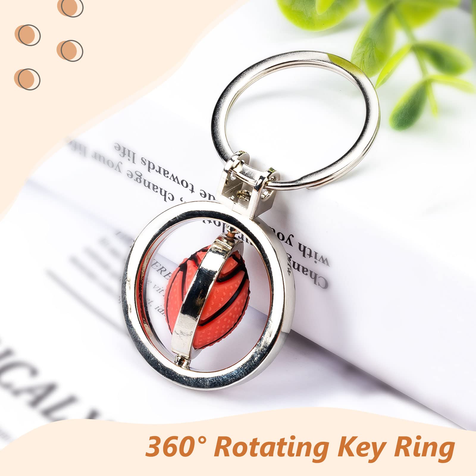 ISKYBOB 2 Pack Creative Rotating Basketball Keychain, Metal Pendant Key Ring Keyfob Gift