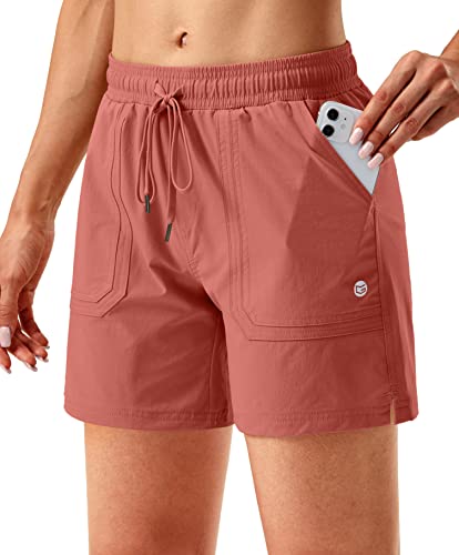 G Gradual Women's 5" Hiking Cargo Shorts Quick Dry Athletic Shorts for Women with Pockets for Golf Workout Walking(Brick Red M)