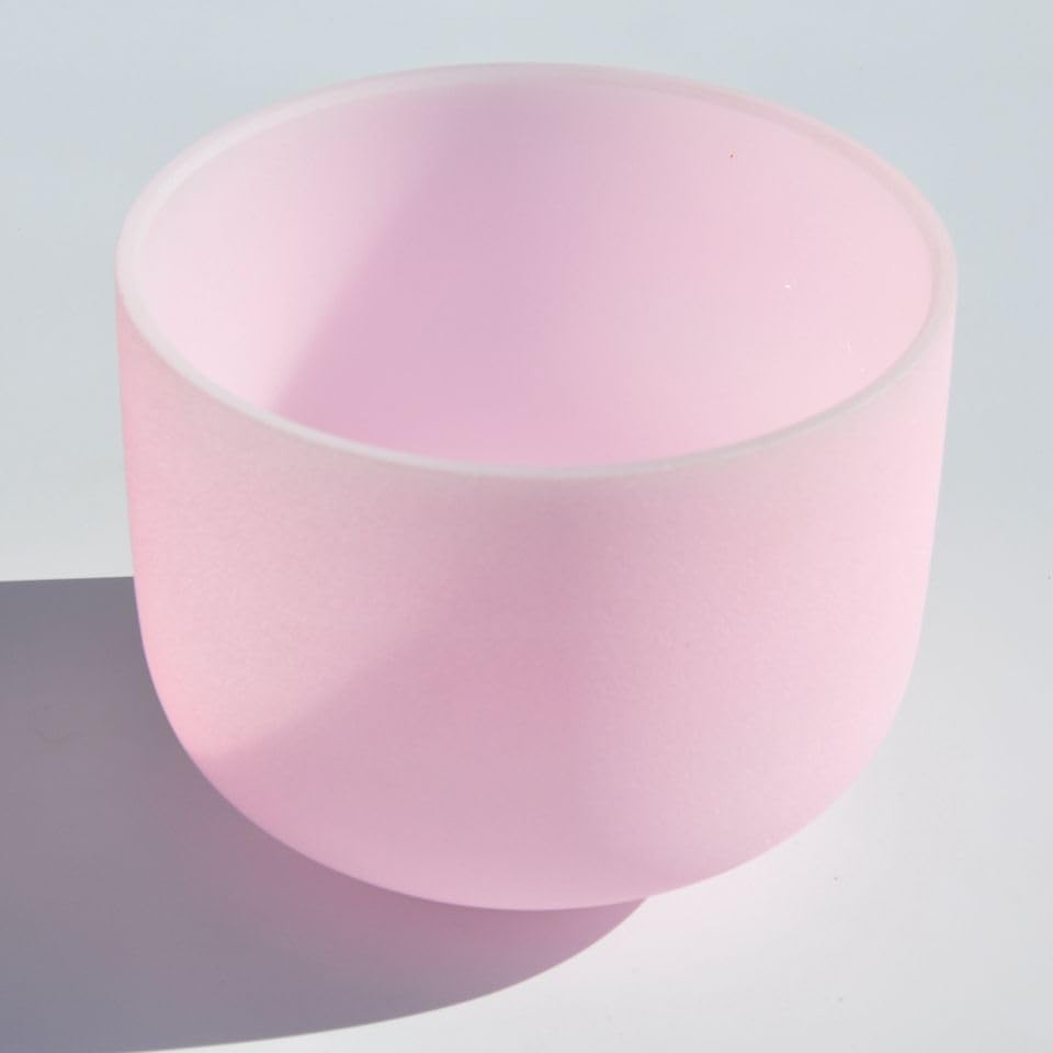 KVKA Pink Color F Note Heart Chakra Quartz Crystal Singing Bowl 8 inch with Carrying Case for healing sound Yoga
