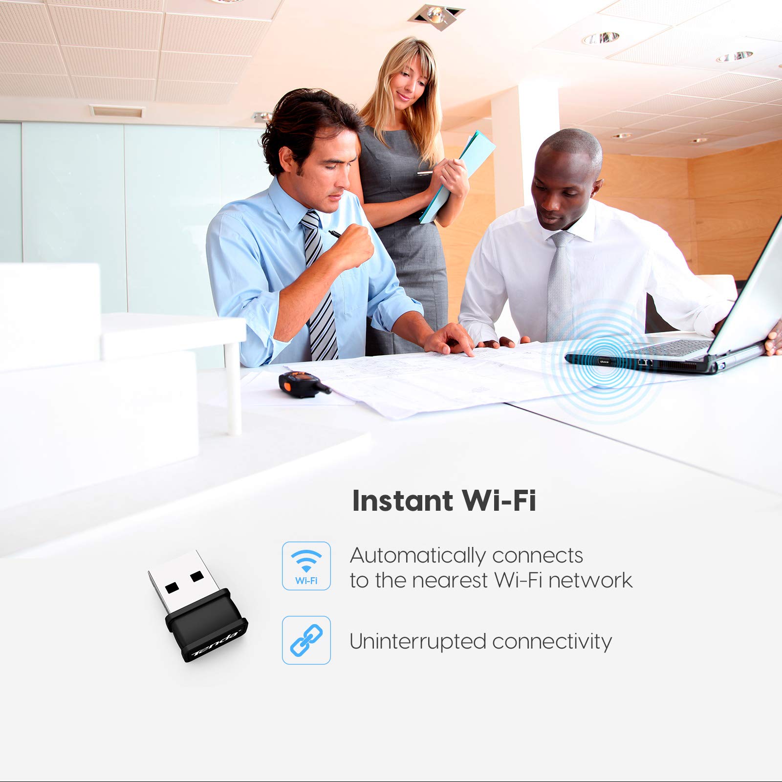 Tenda Wi-Fi Dongle, N150 Mini Wireless Network USB Wi-Fi Adapter for PC Desktop Laptop (Supports Windows XP/7/8/8.1/10, Driver-Free, Soft AP, USB 2.0) Plug & Play - W311MI V4.0