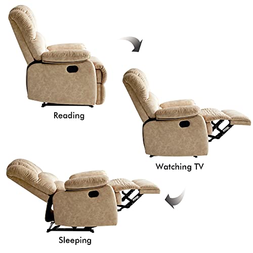 COOSLEEP Large Recliner Chair for Adults,Single Recliner Chair Big and Tall for Living Room,Breathable Fabric Manual Sofas (Khaki)