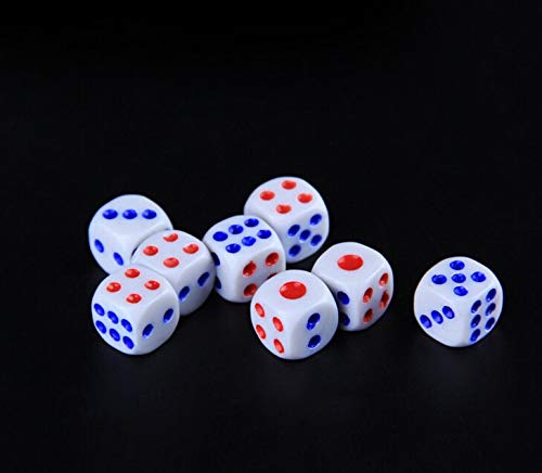 KAKDA,25pcs/lot Standard Plastic 10mm/12mm/14mm Game White Decider Dice Die RPG Toy Bauble B2C Shop Red and Blue dots dice GYH - (Color: 14mm)