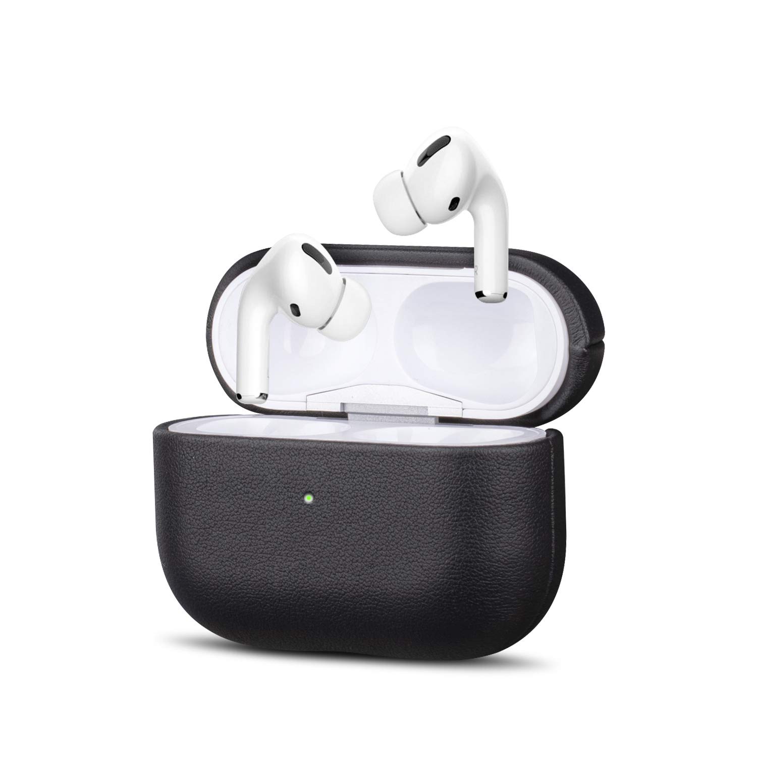 KWUY Genuine Leather Case for Airpods Pro, Protective Cover Case Support Wireless Charging, Handmade Headphones EarPods as a Cowhide Leather Cover - Black