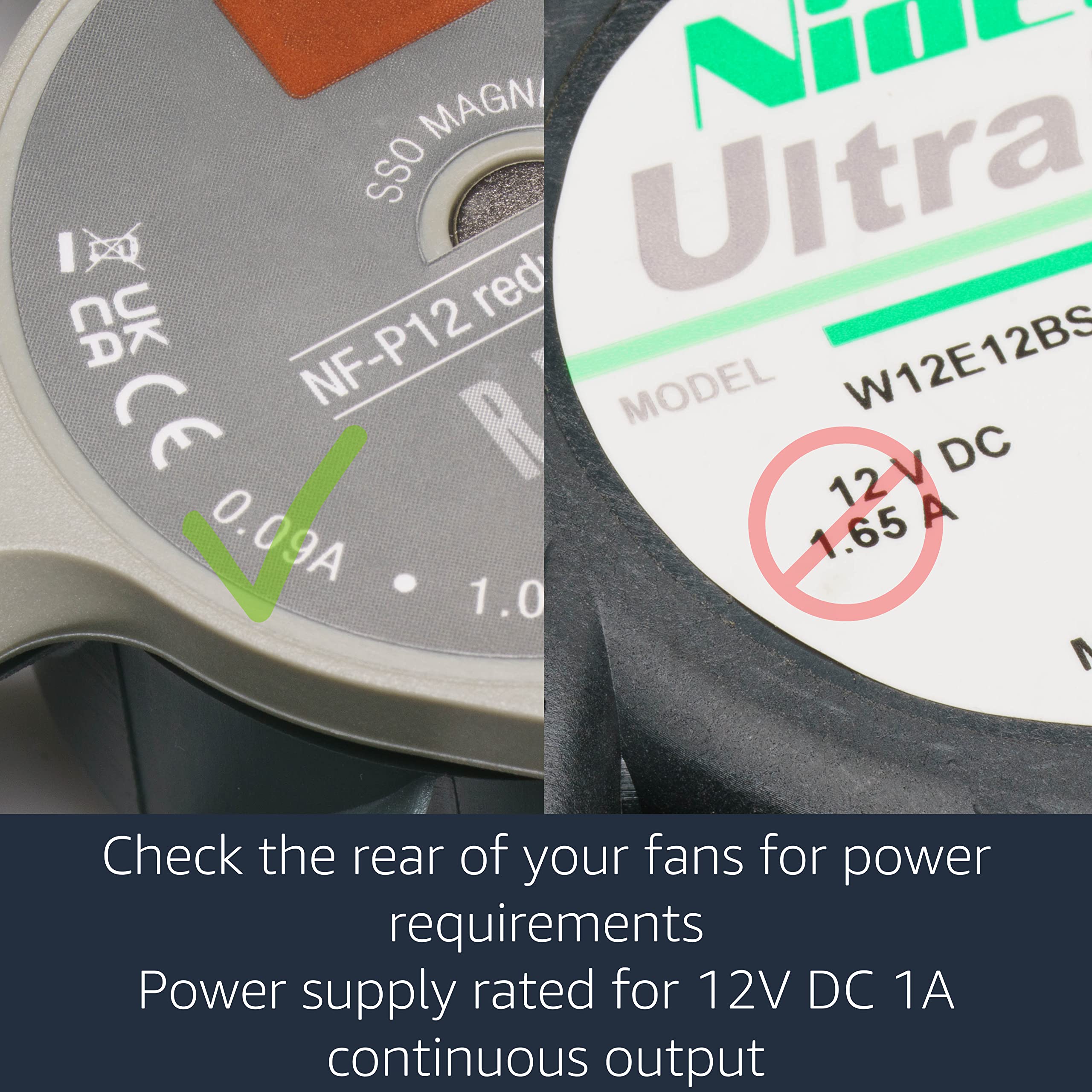 CRJ Three PC Fan Power Supply - 60-Inch, DC 12V1A - AC Power Adapter for Up to Three 3-Pin/4-Pin Computer Fans