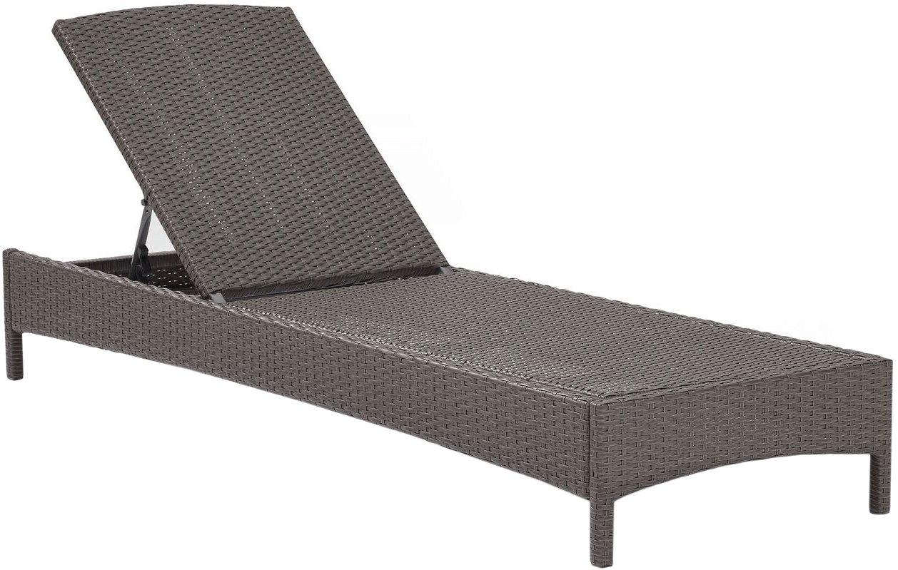 Crosley Furniture Palm Harbor Reclining Wicker Outdoor Chaise Lounge Chair for Patio, Deck, Poolside, Gray with Navy Cushions