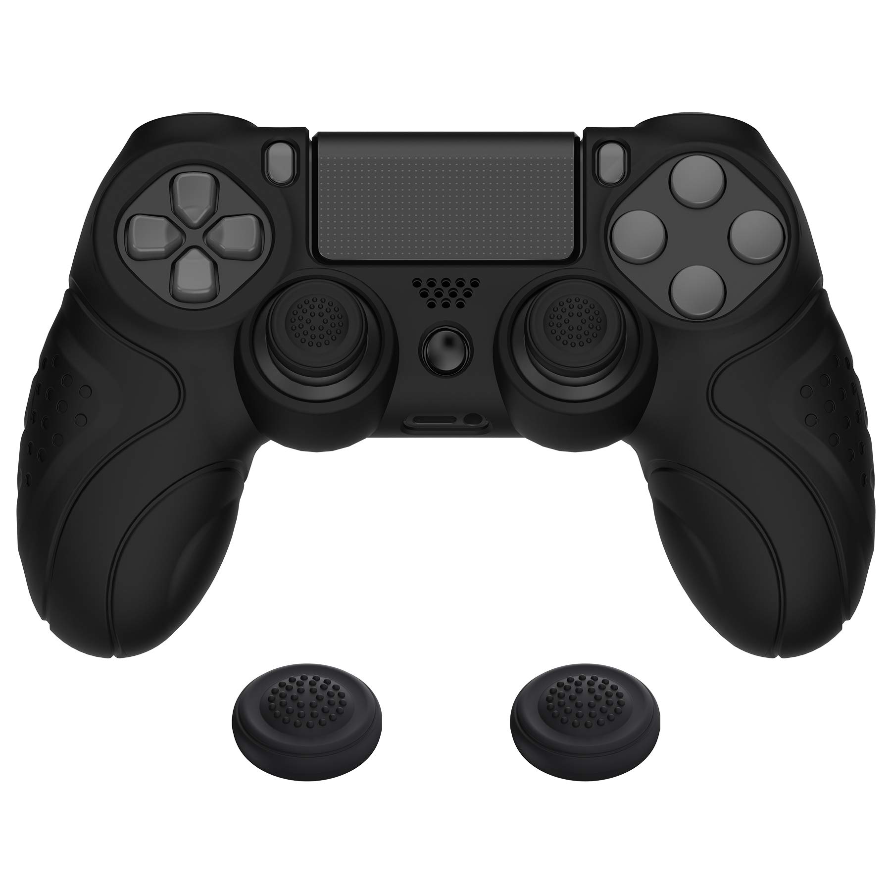 PlayVital Anti-Slip Controller Silicone Case Cover for PS4, Rubber Protector with Joystick Caps for PS4 Slim/Pro Controller - Black