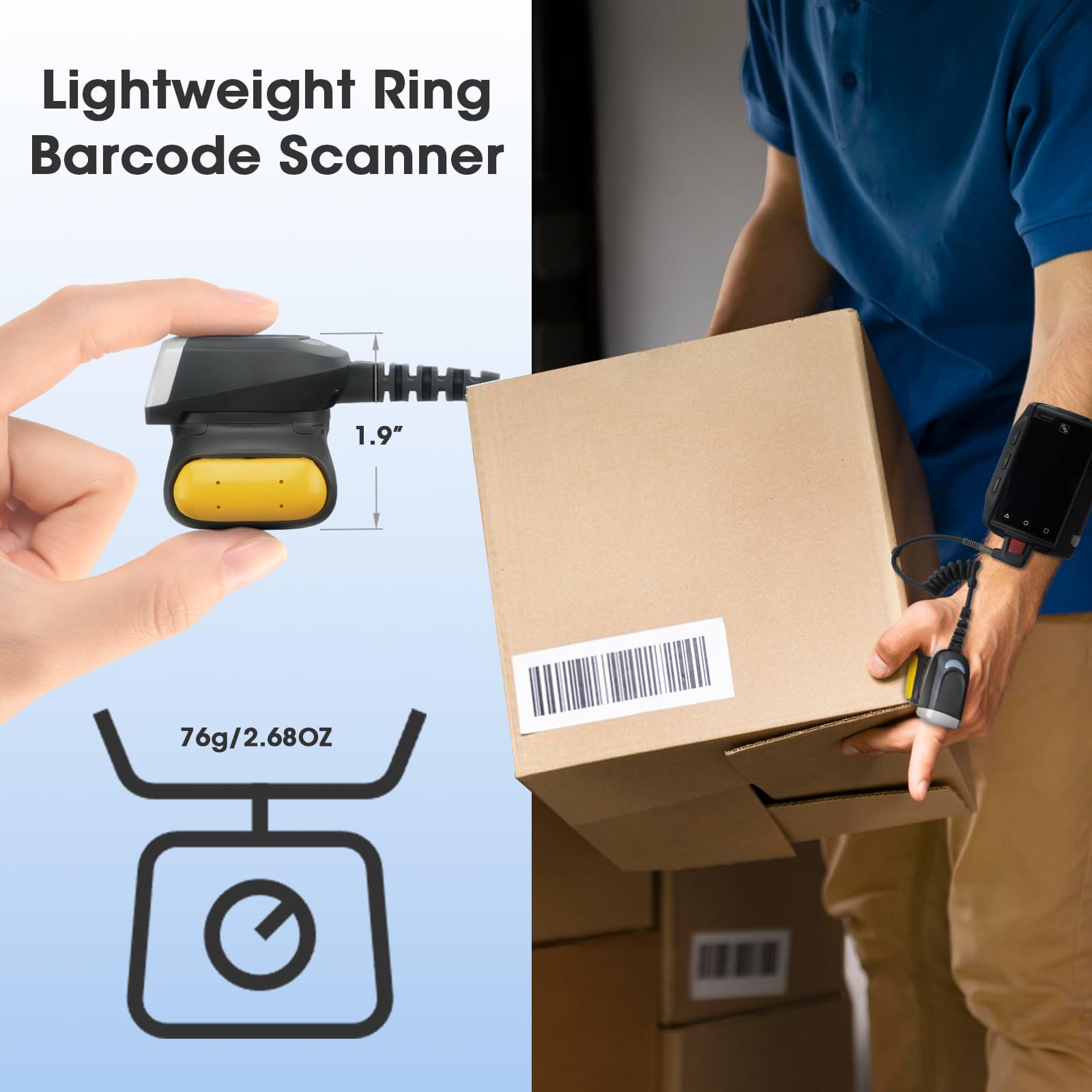 Corded Ring Barcode Scanner for Zebra WT6000 WT6300 WT60A0 WT63B0 Wrist Wearable Mobile Computer, Rugged 1D/2D SE4710 Imager Corded Rotatable Manual Trigger Reader (for WT6000)