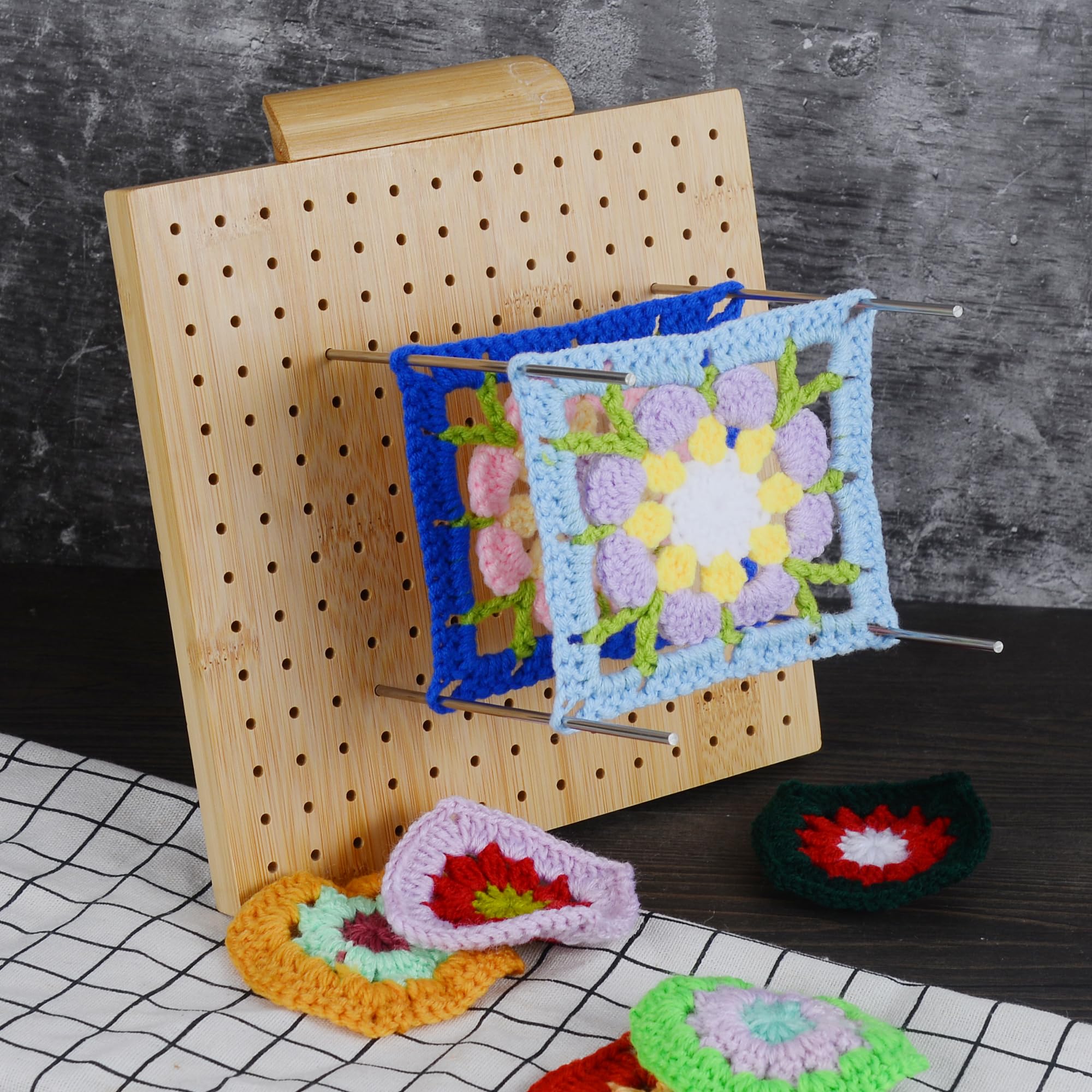 Crochet Blocking Board with Pins,Granny Square Blocking Board for Crocheting,Blocking Mats for Knitting with 15 Stainless Steel Rod pins,Ideal Gift for Mothers & Grandmothers,7.8 X 7.8 Inches.