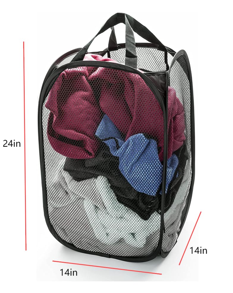 Clasoul pop up hamper with a handle, portable foldable laundry basket. The mesh laundry basket is breathable and moisture-proof, and the large capacity pop up laundry is suitable for home(black)