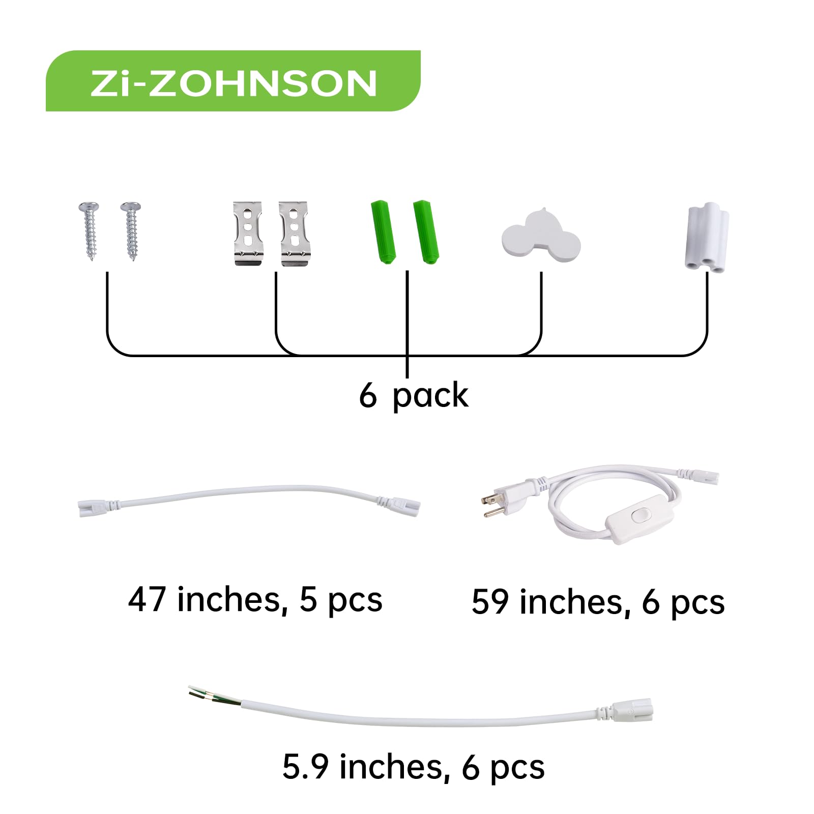 Zi-ZOHNSON 6Pack 4FT LED Shop Light for Workshop, 30W 5000K T8 LED Tube D-Shape Integrated Linkable Shop Lights for Garage, Striped Cover