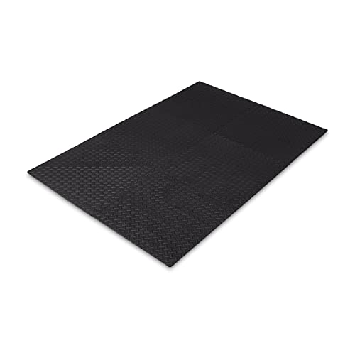 Amazon Basics Interlocking Foam Floor Mat Tiles for Home Gym Exercise, 24.7 x 24.7 x .5 Inches, Black - Pack of 6