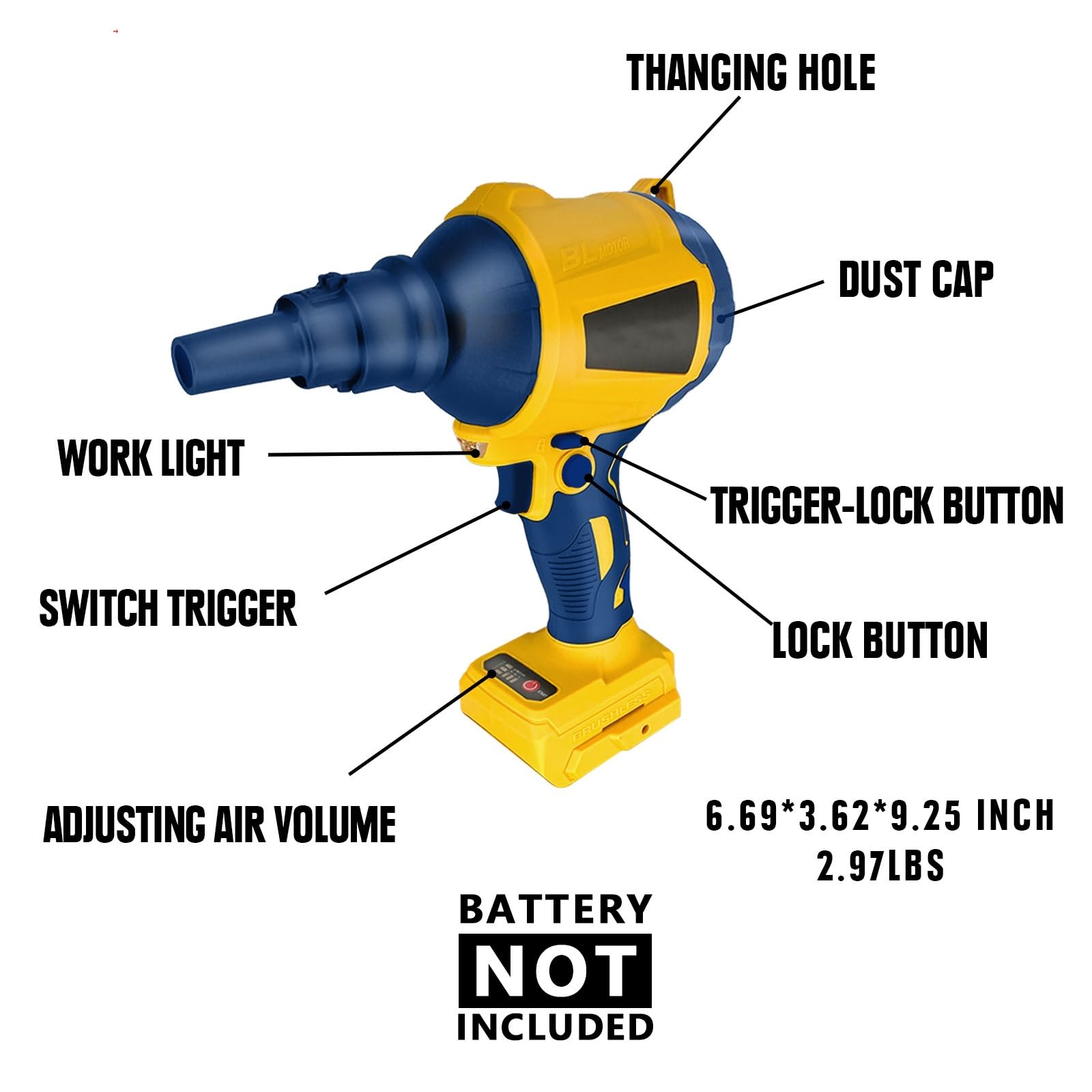 Cordless Air Pump Air Duster Compatible with Dewalt 20V Battery(Tool Only), Handheld Brushless Compressed Air Mattress Pump Air Blower w/ 3 Speeds & 7 Nozzles & 336MPH for Home Cleaning, Outdoor