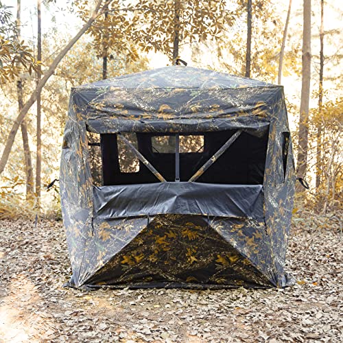 GearOZ Hunting Blind, See Through Ground Blinds for Deer Hunting 3-4 Person Pop Up Tent Turkey Blind for Bow Hunting 270°, Portable Durable Deer Blind for Hog Turkey Duck Hunting