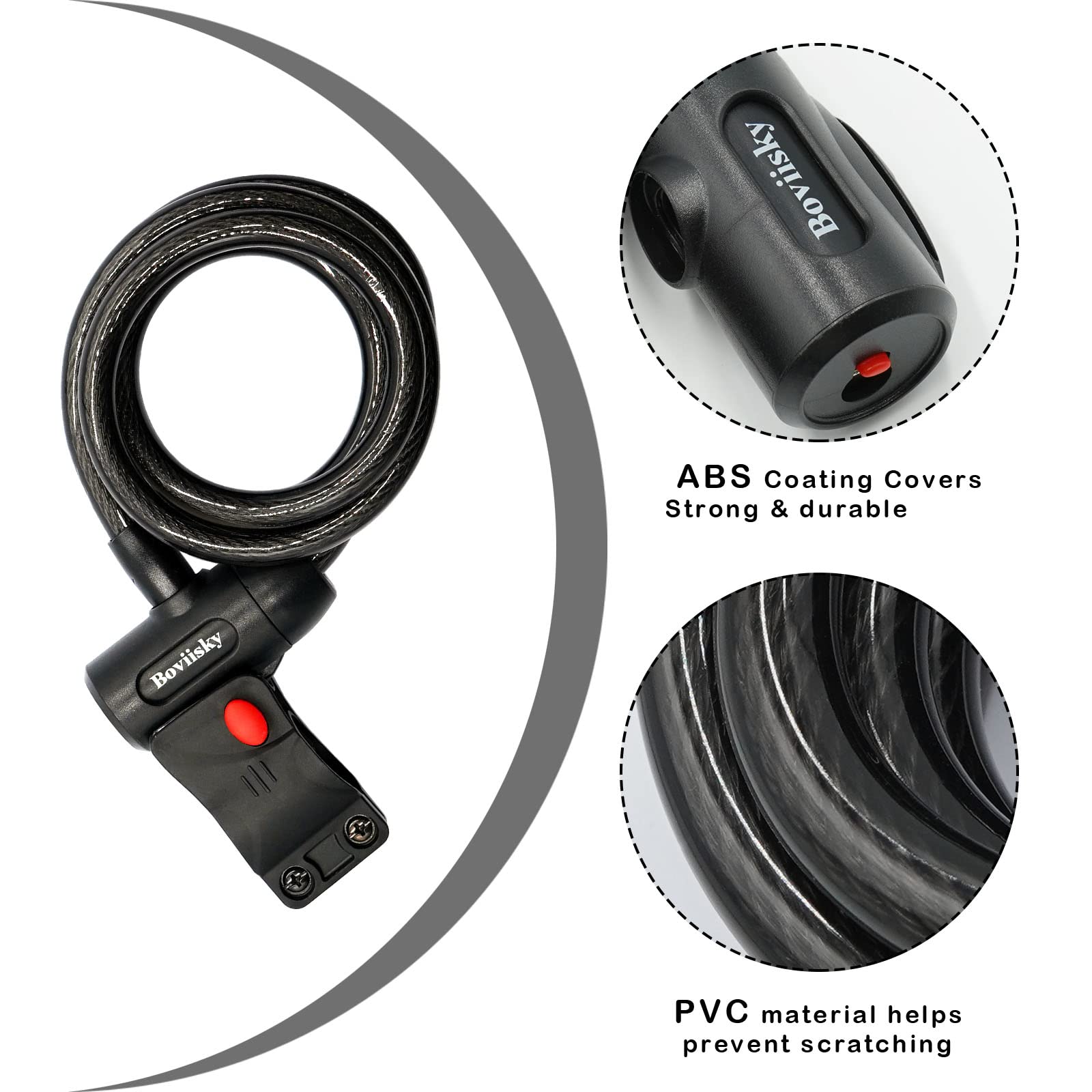 Boviisky Bike Cable Lock with Key, Heavy Duty Bicycle Lock, 4 Feet with Mounting Bracket,1/2 Inch Diameter.
