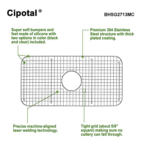 CIPOTAL 26.8 in. x 13.2 in. Centre Drain Sink Grid with Supersoft Silicone Feet in 304 Grade Stainless Steel