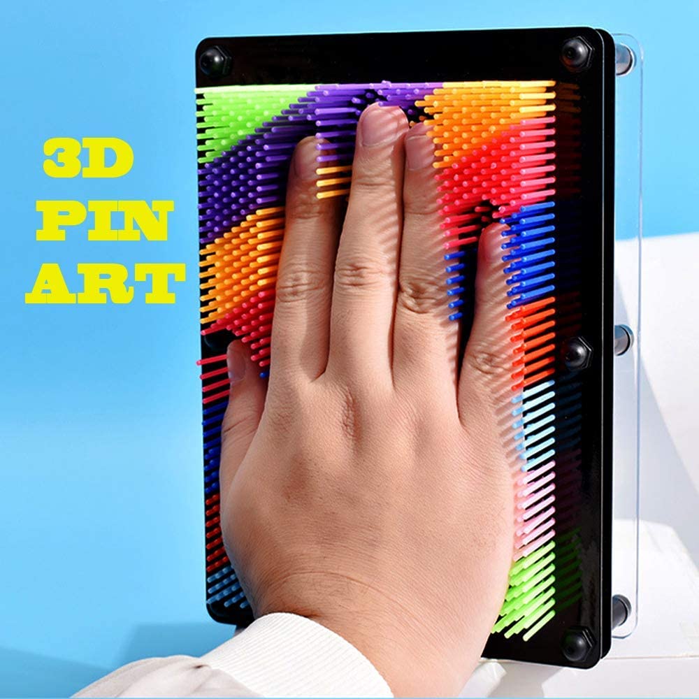 Sharkwill 3D Pin Art Sensory Toy Rainbow Needles Fidget Palm Board Extra Large(6 x 8 Inches) Arouse Sense of Imagination Innovative Boundless Creativity