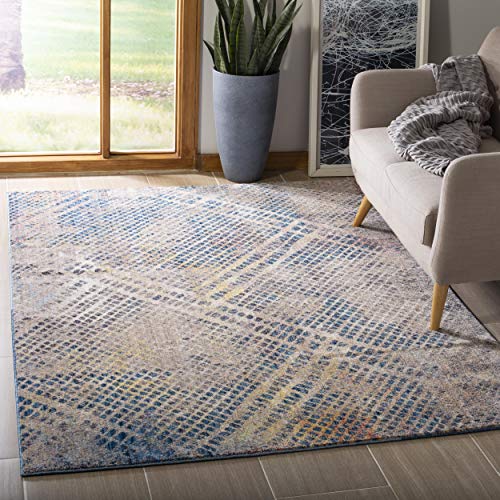 SAFAVIEH Monray Collection Area Rug - 8' x 10', Blue & Multi, Modern Abstract Distressed Design, Non-Shedding & Easy Care, Ideal for High Traffic Areas in Living Room, Bedroom (MNY656E)
